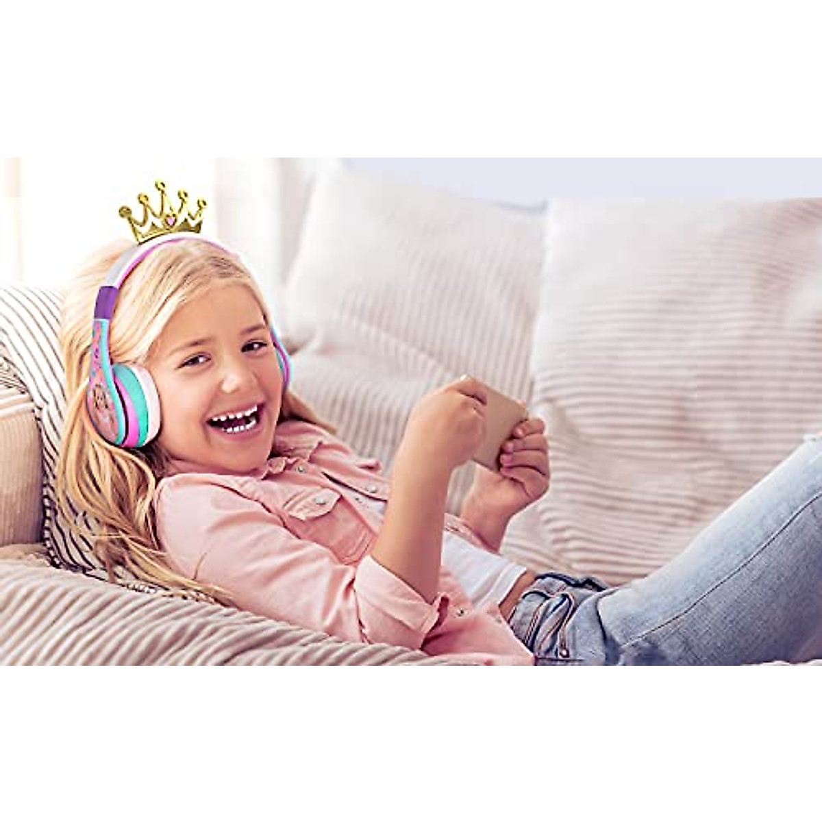 eKids Love Diana Kids Bluetooth Headphones, Wireless Headphones with Microphone Includes Aux Cord, Volume Reduced Kids Foldable Headphones for School, Home, or Travel