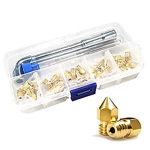 XIFOWE MK8 Nozzles 25 pcs 0.4mm 3D Printer Brass Nozzles CR-10 Nozzle with DIY Tools and A Ten-Grid Parts Box for CR-8 / CR-10 / Ender 3 / Ender 3S / 5/6 and so on…