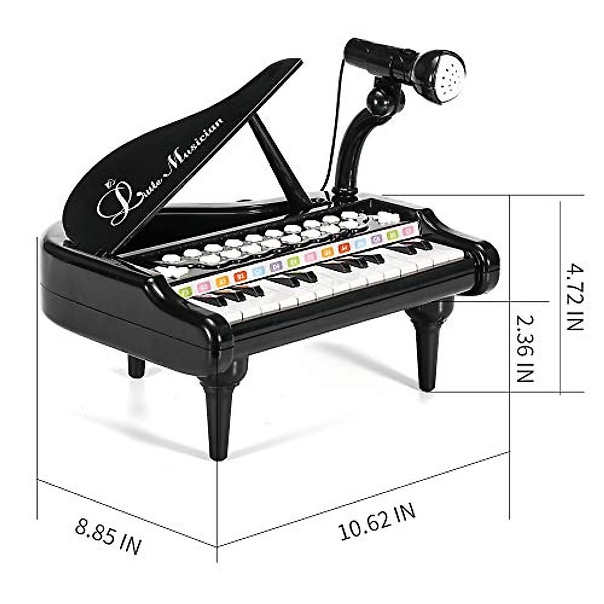 24 Keys,Kids Grand Piano Keyboard Toy for Beginners,3 4 5 6 Years Old Toddler Girl Boy First Birthday Gift,Musical Instrument,w/Microphone,Multiple Sounds,Note Stickers,Recordings,Connecting MP3,Black