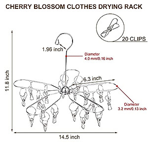 Estoder Foldable Clothes Drying Hanger Stainless Steel Laundry Drying Rack with 20 Clips, Sock Dryer Hanger for Hanging Underwear, Towels, Baby Clothes, Lingerie, Bra, Hat, Scarf, Gloves, Diapers