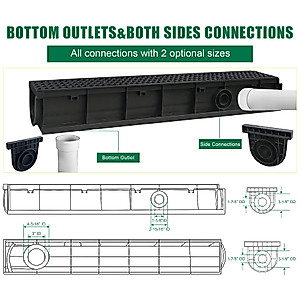 Natotela Deep Profile HDPE Trench Drain-39.4Lx6.1Wx5.5H in. Channel Drain with Grates,6 Pack Total Length 236.22 in, Plastic Trench Drain System for Outdoor,Downspout,Yard Fence,Pool,Sidewalk,Patio