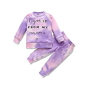 Aweyoo Tie Dye Tee Top Long Sleeve Pants Set for Baby Girl 4T Kids Sleep and Play Casual Clothes 2PCS Fall Outfit Sets Pajamas