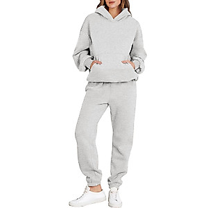ANRABESS Womens 2 Piece Outfits Lounge Hoodie Oversized Sweatshirt Jogger Sweatpants Y2K Tracksuit Sweatsuit Set Fall Clothes Light Grey Small