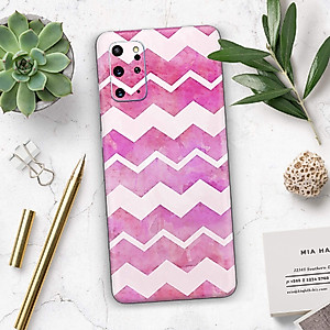 DesignSkinz Pink Water Color with White Chevron Protective Vinyl Decal Wrap Skin Cover Compatible with The Samsung Galaxy S20 (Screen Trim & Back Glass Skin)
