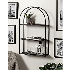 Kate and Laurel Monroe Modern Arched Wall Shelf, 18 x 31, Black, Decorative 3 Tier Floating Wall Shelves with Contemporary Finish and Robust Storage Capacity
