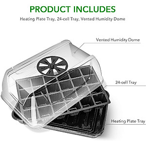 iPower Seed Tray Kits with Heater Garden Propagator Set Seed Starter Tray with Vented Humidity Dome, 15.1" x 9.5", 24 Cell