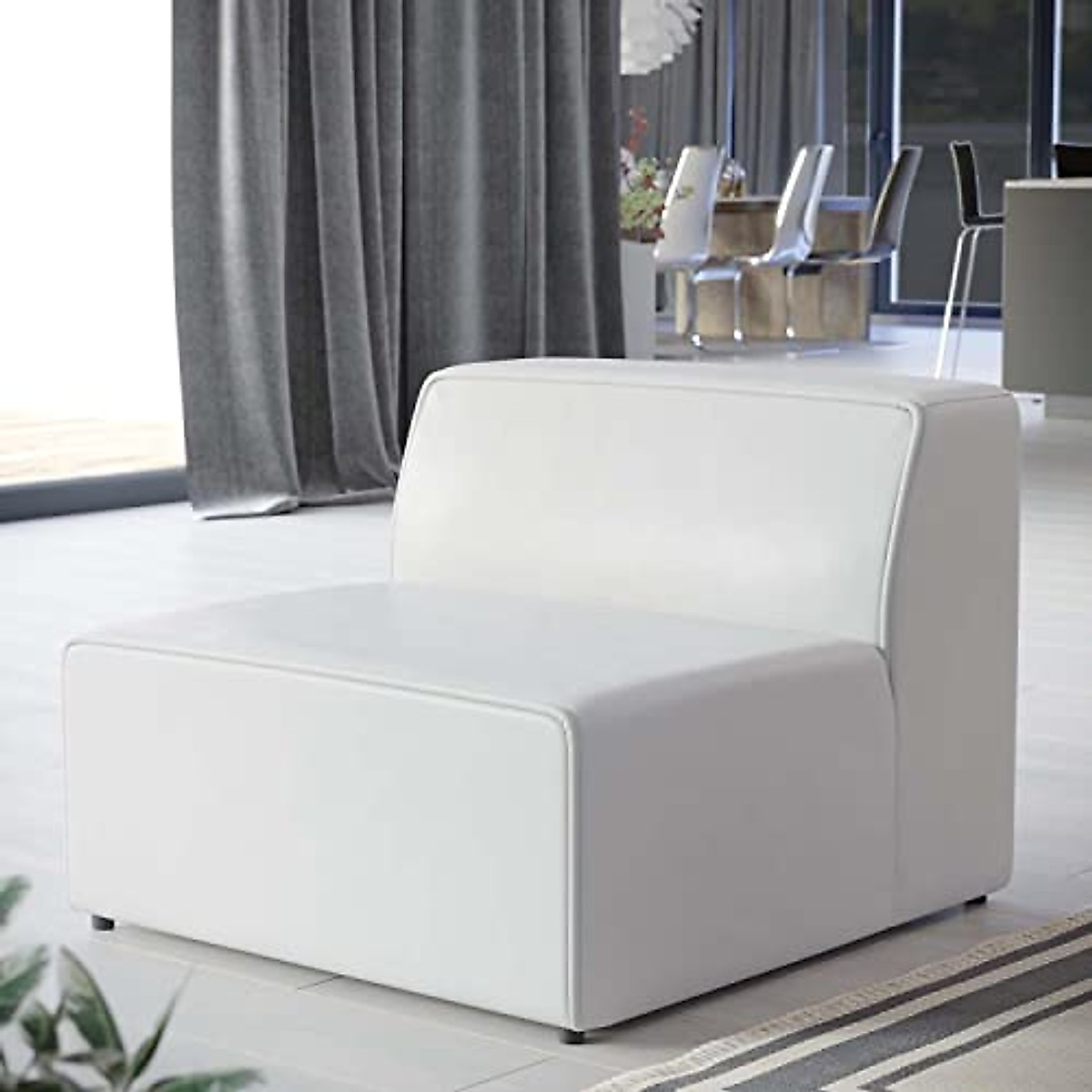 Modway Mingle Vegan Leather Sectional Sofa Armless Chair, White