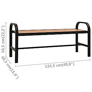 Tidyard Patio Bench, WPC Seat Park Bench, Wooden Outdoor Bench Chair Steel Legs Brown and Black for Garden Entryway Yard Porch Backyard 49 x 15.9 x 22.2 Inches (W x D x H)