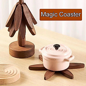 Generic Wooden Tree Coaster，Wooden Tree Coaster for Hot Dishes,Tree Shape,Trivets for Hot Dishes,3 Wooden Trivet + 1 Stand (Brown)