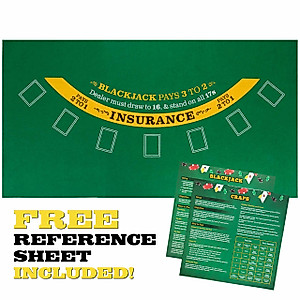 Brybelly Double-Sided Craps Table & Blackjack Casino Felt | Convenient, Space-Saving 36" x 18" Roll-up Casino Gambling Tabletop Mat | Smooth 2mm Mini-Felt for Coffee Table Craps & Blackjack