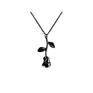 3D Rose Necklace, Romantic Rose Gifts For Women, Flower Pendant Necklace, Beauty And The Beast Jewelry, Rose Jewelry, Rose Pendant Necklace (Carbon Black Tone)