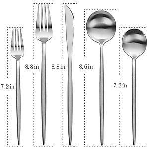 Devico Matte Silverware Set, 20-Piece 18/10 Stainless Steel Flatware Cutlery Utensils Tableware Set Service for 4, Great Gift for Friends/Family, Dishwasher Safe (4 sets, Silver-A)