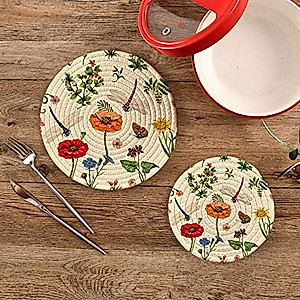 Decorative Trivets Set for Hot Pots Dishes Heat Resistant, Dragonfly Floral Pans Hot Mats Pads for Kitchen Counter Tops Dining Washable Pot Holder Coasters