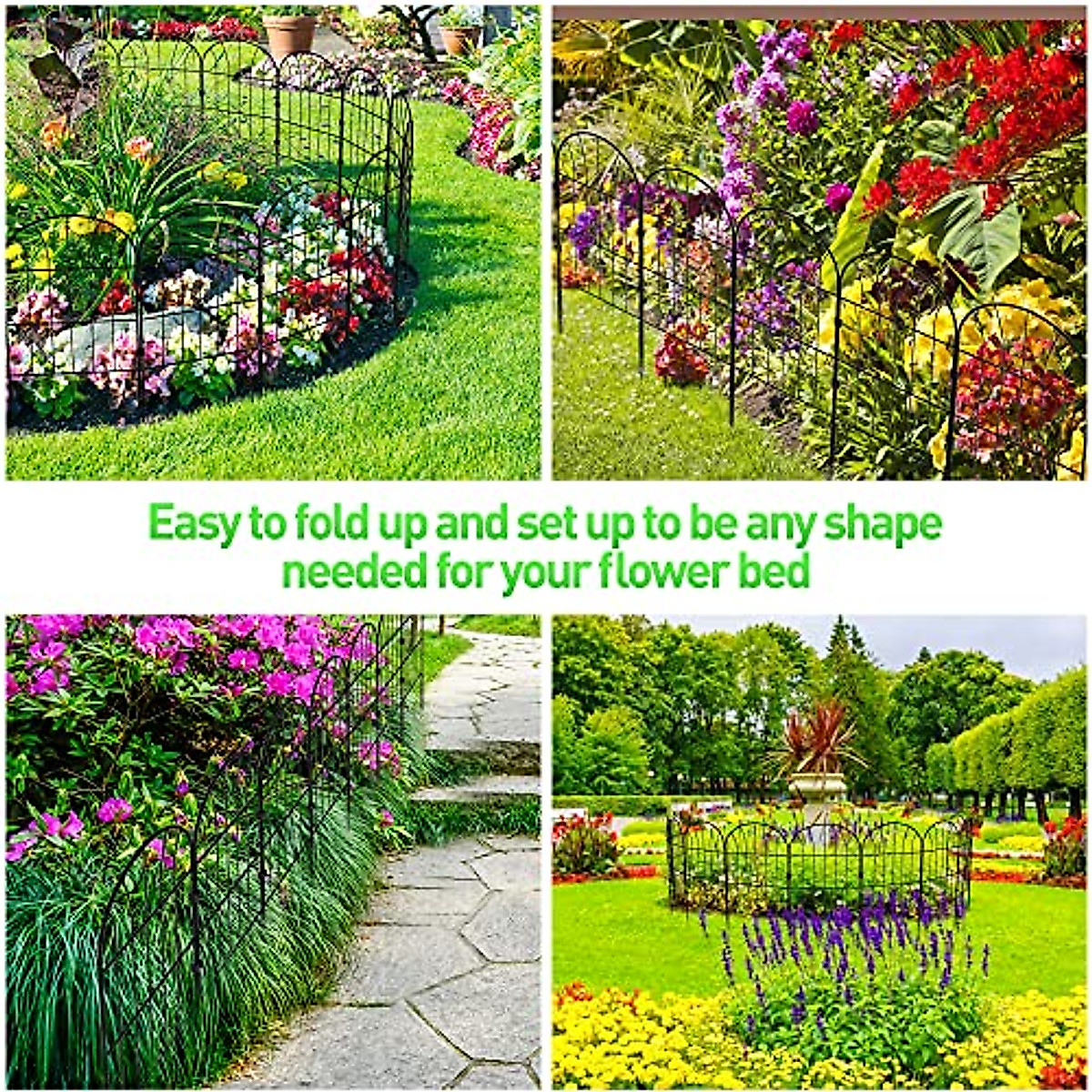 Decorative Garden Fence 10 Pack, Animal Barrier Fence, No Dig Fencing 24in (H) x 10ft (L) Metal Wire Panel Garden Fence Border, Dog Rabbits Ground Stakes Defence No Dig Fence for Outdoor Patio,10FT