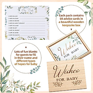 Junkin 50 Pack Baby Shower Advice Cards and Wood Baby Keepsake Box, Baby Advice Cards Wishes for Baby Cards for Baby Shower Games Invitations Gifts, 5 x 4 Inch (Leaves)