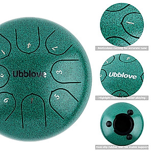 Ubblove Steel Tongue Drum for Kids: 8 Notes 6 Inches Key of C Metal Steel Drums Instrument with Bag for Meditation, Yoga, musical education, zen tone (Green)
