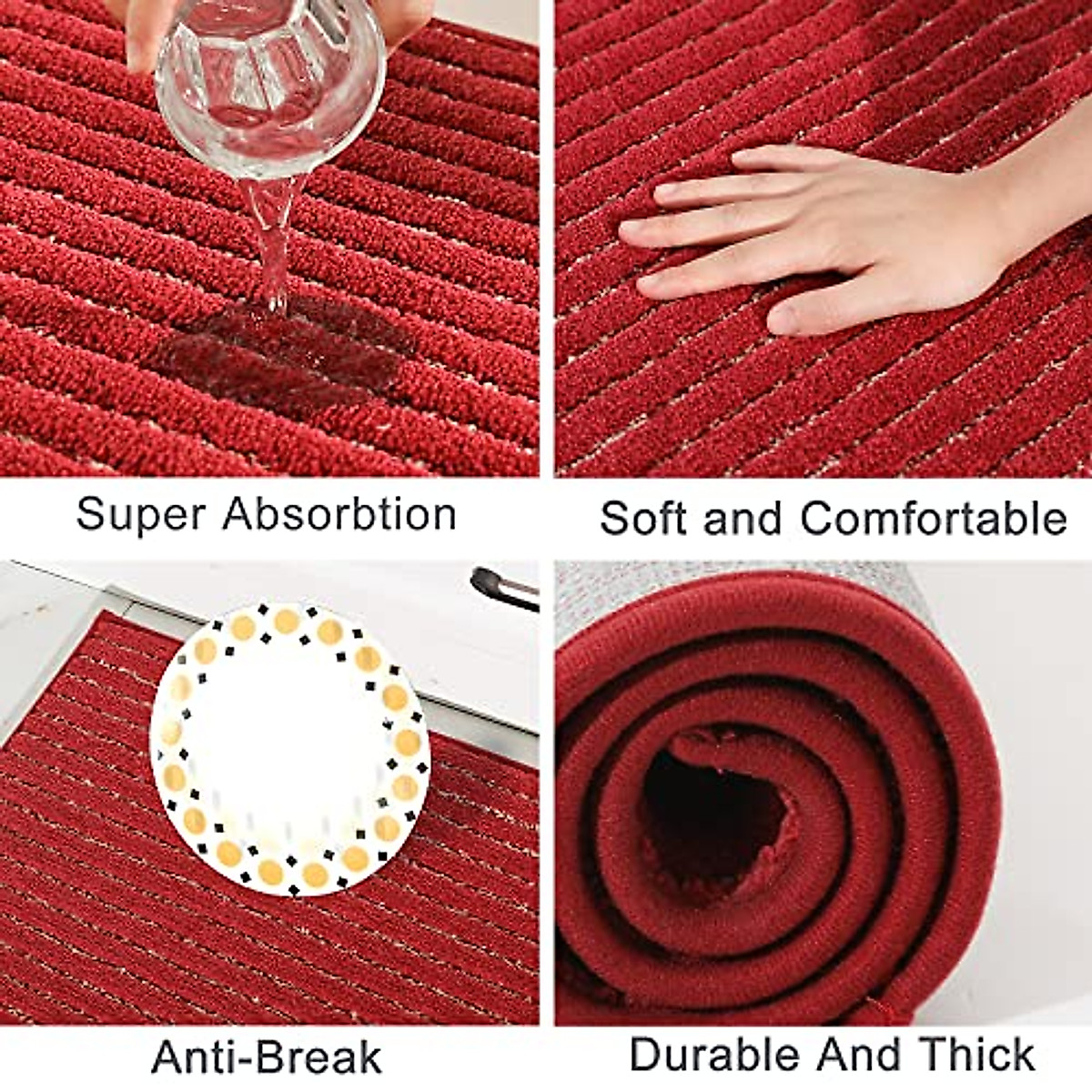 BEQHAUSE Red Kitchen Rugs Set of 2 Non-Slip Kitchen Runner Rug Washable Kitchen Mats for Floor Absorbent Soft Kitchen Area Rug for Sink,Laundry,Hallway&Kitchen 24”x35”+24”x60”