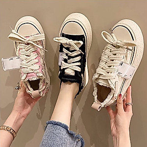 Women Canvas Shoes, Round Toe Prevent Slip Low Top Lace Up Pressure Reducing Women Canvas Sneaker Fashionable for Spring for Daily (38)