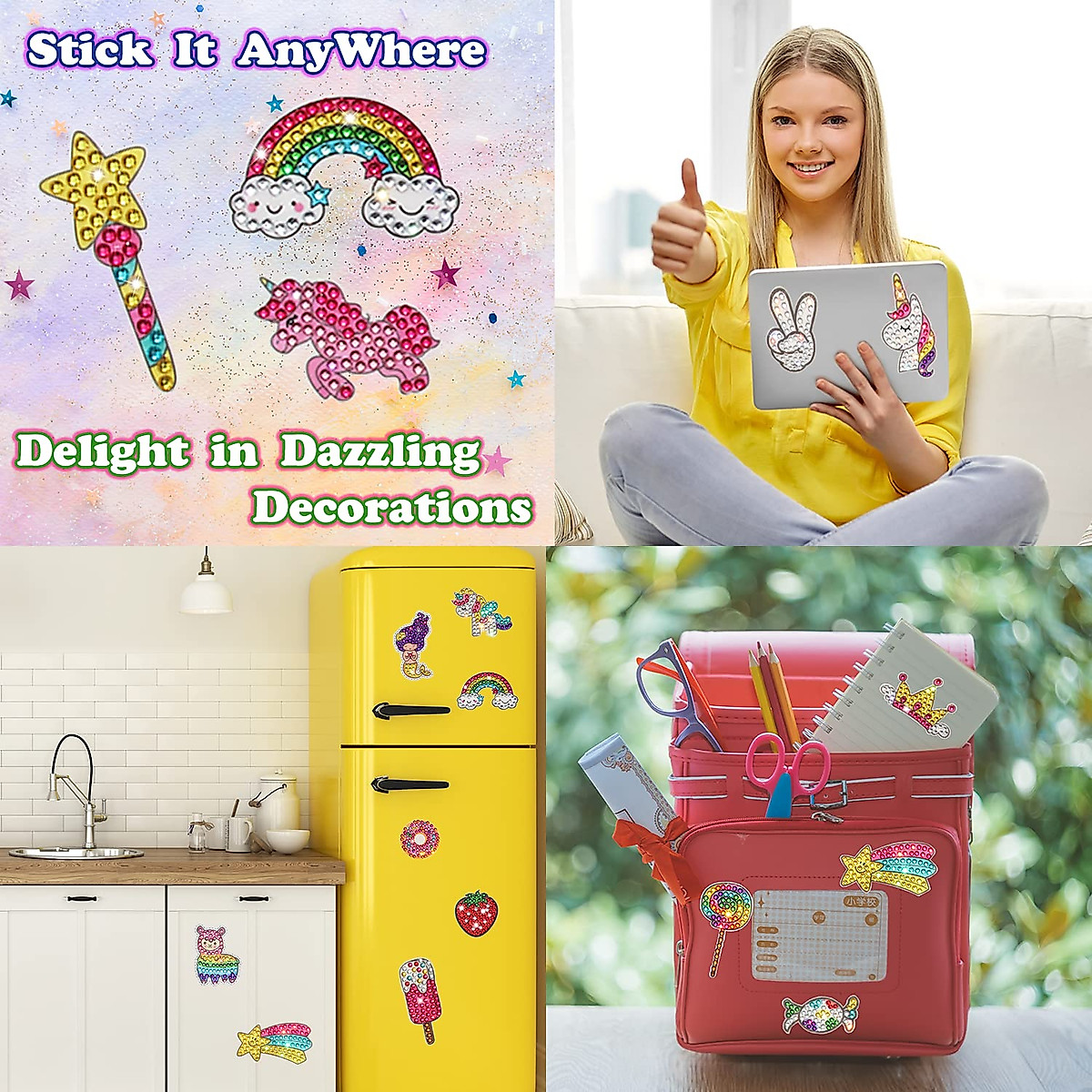 NICOWARM 27PCS 5D Big Diamond Painting Sticker Kits for Kids and Adult Beginners, DIY Creative Unicorn Diamond Art and Crafts Sticker, Diamond Painting Sticker for Kid