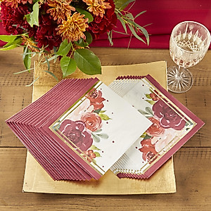 Kate Aspen Burgundy Blush Floral Paper Napkins, Thick Decorative Dinner Napkins, Luncheon Serveware, Perfect for Wedding Reception Or Bridal Shower,Gold and burgundy