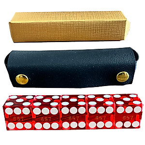 Yuanhe 19mm Professional Casino Dice - Razor Edge, Matching Serialized Set, 5 Red Dices with Leather Case
