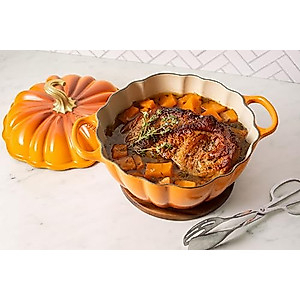 Le Creuset Enameled Cast Iron Figural Pumpkin Cocotte, 4 qt., Persimmon with Gold Figural Knob
