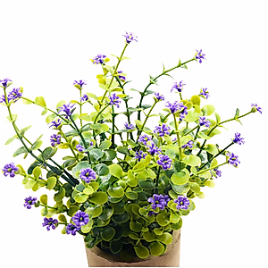 Svenee Artificial Mini Potted Plants Fake Plastic Milan Flower for Farmhouse Living Room Bathroom Office Desk Shelf Home Greenery Decoration (Purple)