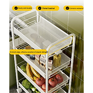 Rolling Utility Storage Rack Cart on Wheels, Trolley Carft cart, Multi-Purpose Organizer Shelf (White, 4 Tier)