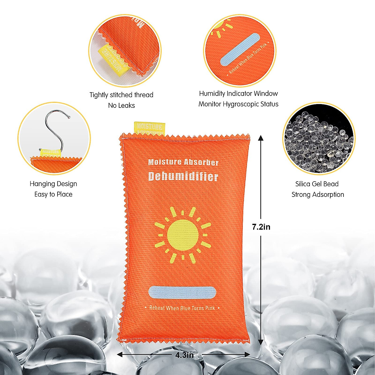 Gocheer Reusable Moisture Absorber Packet, 400g Hangable Safe Dehumidifier Bag for Closet Damp Humidity Removal Desiccant packet for Gym Bag Car RV Kitchen Bathroom Basement Dormitory Wardrobe Cabinet