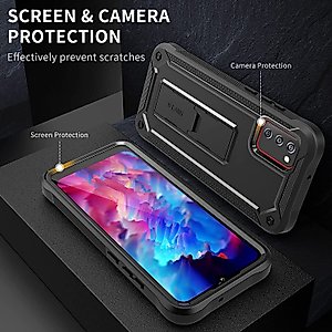 B LABS Compatible with Samsung Galaxy A02s Phone Case - Ultimate Drop Protection with Built-in Screen Protector and Kickstand (Black)