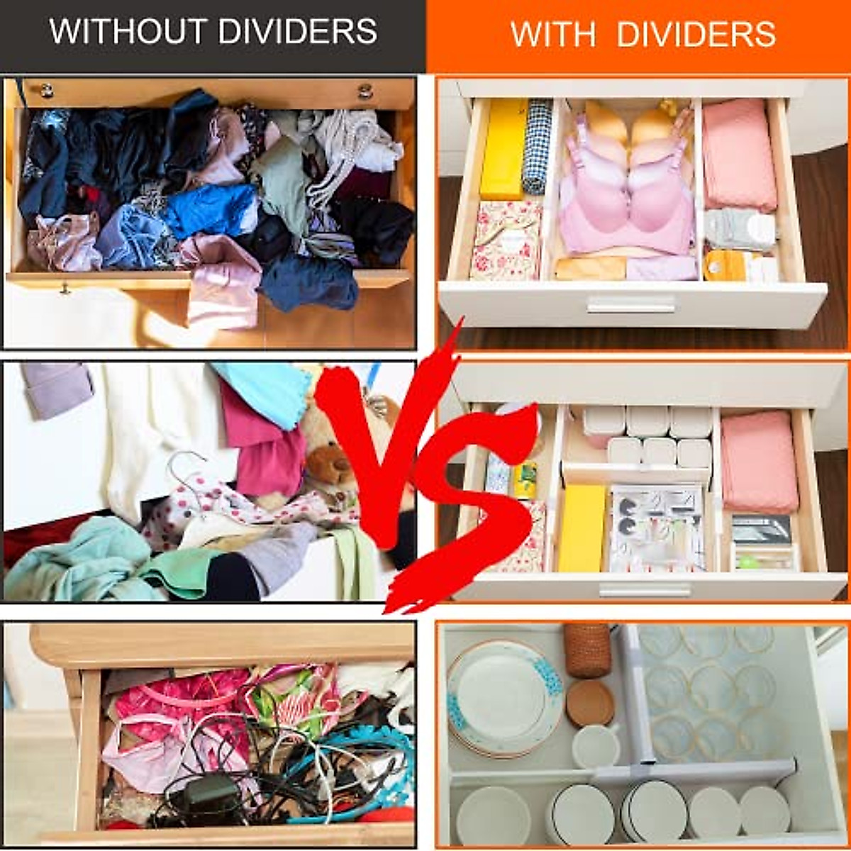 3 PC Expandable Drawer Organizer Dividers for Clothing, Baby Clothes, Underwear, Makeup, Kitchen Utensils - Adjustable Dresser Drawer Divider 11-17 Inch, Updated Multifunctional Drawer Organizers