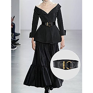 Toptim Womens Elastic Waist Belt Vintage Leather Wide Waistband (Waist 25-35", Black)