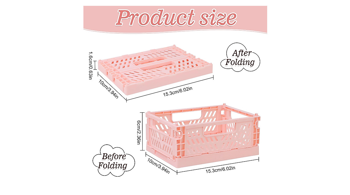 4-Pack Pink Storage Crates for Home and Office