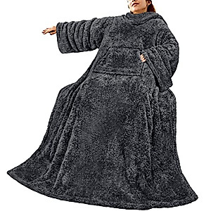 KAURI Oversized XXL Wearable Blanket for Adults - Dark Gray Cozy Wearable Blanket with Pocket - Soft Comfy Fleece Snuggle Wrap Throws Blanket Robe for Women and Men