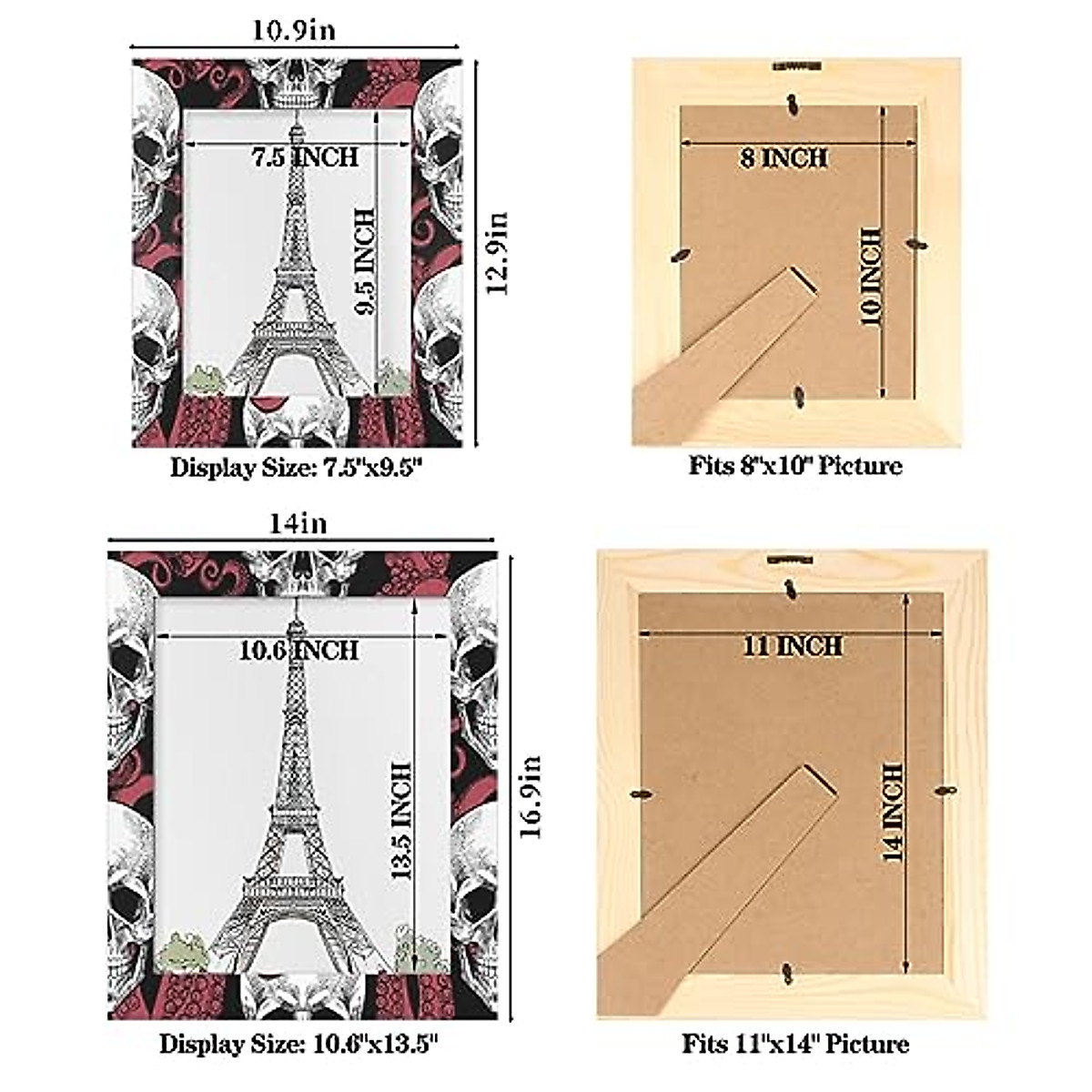 POFATO Skull Red Octopus11x14 Picture Frame Wood Photo Frame for Tabletop Display Wall Mount Picture Frame Display 11 x 14 Inch Photo Wall Decor Home Gift Frames