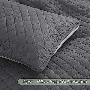 Exclusivo Mezcla Ultrasonic Reversible 3 Piece Full Queen Size Quilt Set with Pillow Shams, Lightweight Bed Cover Soft Bedspreads Coverlet Set - (Grey, 90"x96")