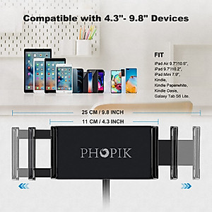 PHOPIK iPad Floor Stand, Height Adjustable, Heavy Duty Aluminum Alloy, Fits Devices 4.3-9.8 Inches, Stable Tablet Holder for Home, Office, Classroom