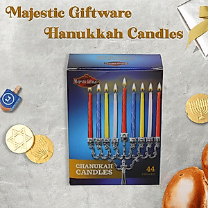 Majestic Giftware Multicolor Hanukkah Candles - CH-C | 4 Inches High 44 Dripless Handcrafted Chanukah Candles for All 8 Nights of Hanukkah (Red/Blue/Yellow/White)