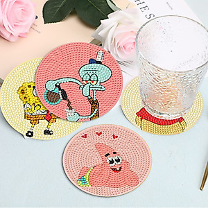 cupmod 8Pcs Diamond Painting Coasters Kits,DIY Cartoon Diamond Art Coasters Kits for Adults Kids Beginners,Diamond Painting Coasters with Holder for Home