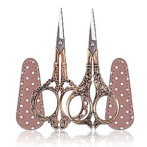 Hisuper 2 Pairs Embroidery Scissors Sewing Crochet Scissors Small 4.5 Inch Sharp Craft Scissors with Leather Scissors Cover for Sewing Handicrafts Tool Craft Art Work And Everyday Use