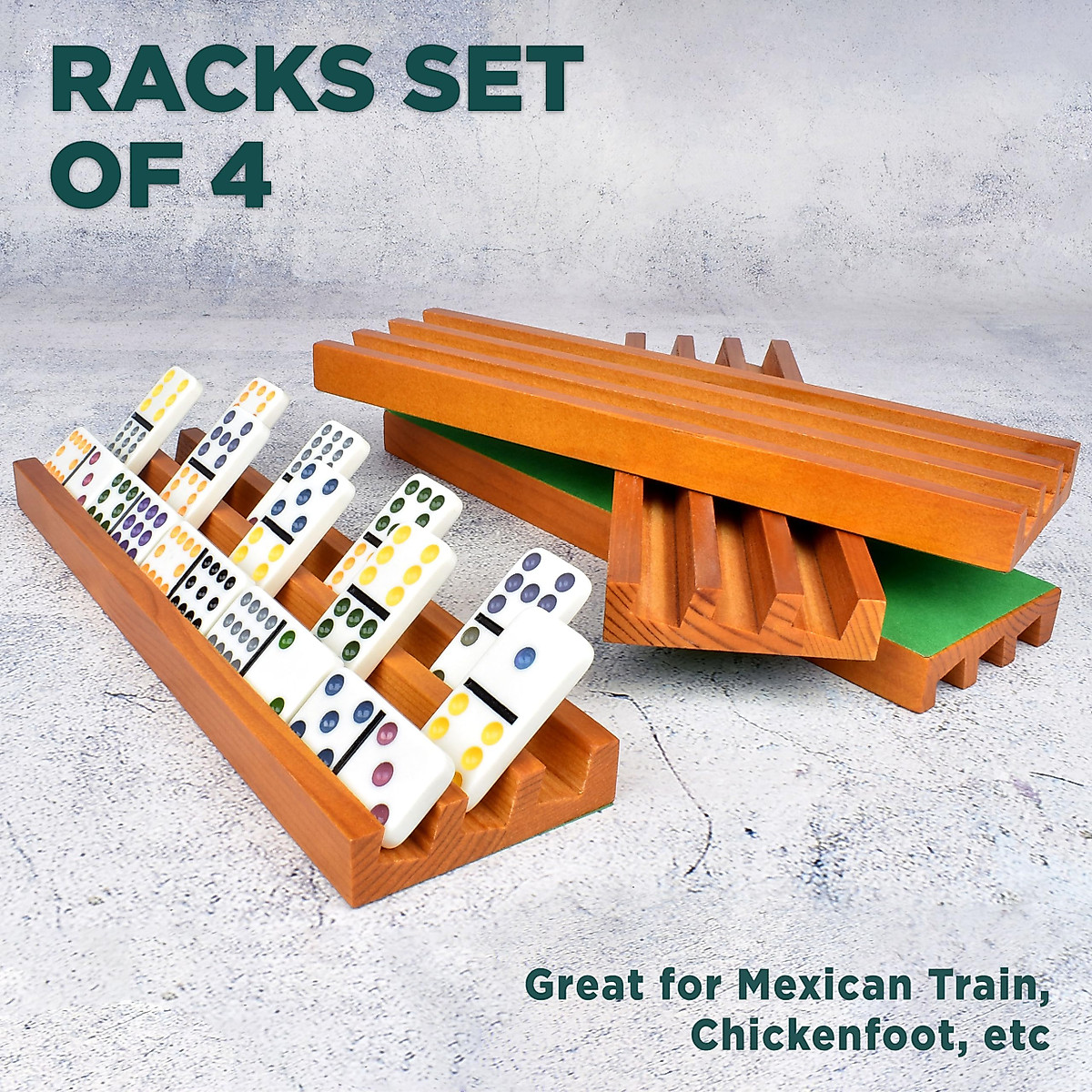 Queensell Dominoes Double 6 + Domino Holders Large