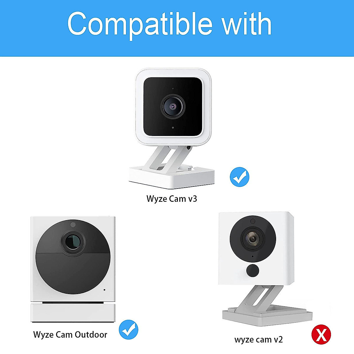 HOLACA 1Pack White Portable Electronic Device Mount for Dashboard, Compatible with Wyze Cam V3 Camera, 360-degree Rotation and 90-degree Tilt, No Holes or Tools Required