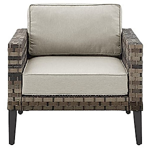 Crosley Furniture Prescott Outdoor Chair, Wicker Patio Chairs for Porch, Deck, Balcony, Backyard, Brown with Taupe Cushions