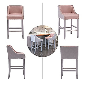 Pink Bar Stools Set of 2, 28 Inch Modern Bar Height Stools with Back and Nailhead Trim, Upholstered Farmhouse Bar Stool Bar Chairs for Kitchen Island, Home Bar Pub, Pink and Gray