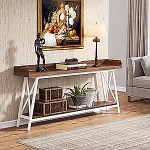 Tribesigns 70.9 inch Extra Long Console Table Behind Couch, Rustic Industrial Sofa Table for Living Room, Narrow Entryway Hallway Long Bar Table, Brown+White
