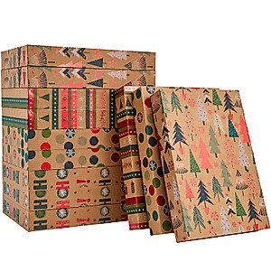 SUNCOLOR 12 Pack 14" Brown Large Christmas Gift Boxes With Lids For Clothes Presents