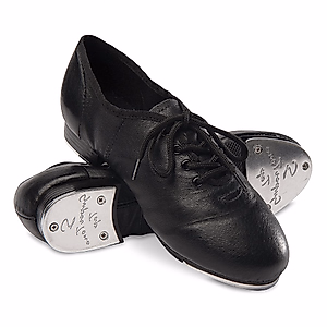 Danshuz Adult Black Split Sole Leather Upper Jazz Tap Shoes 6 Women Wide