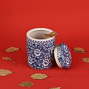 Chinese Traditional Antique Style Blue and White Porcelain Ginger Jar Ceramic Covered Jar Flower Vase with Lid,China Ming Style,China Jingdezhen Design (Cylinder)