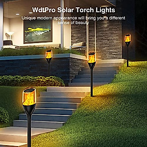 WdtPro Solar Outdoor Taller Torch Lights with Flickering Flame, Waterproof Garden Pathway Lights, Flame Torches for Outside Patio Path Yard Decorations