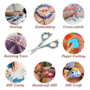 Embroidery Scissors - 4.5In Cute Vintage European Style Sewing Scissors, Plum Blossom Sharp Stainless Steel Small Scissors for Fabric Knitting Cross Stitch Craft Art Work Needlework (Rainbow Color)